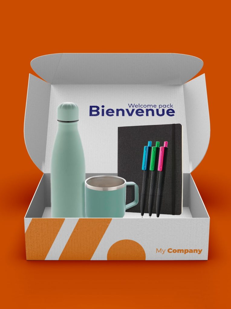 Welcome pack entreprise Bienvenue mug acier et bouteille isotherme